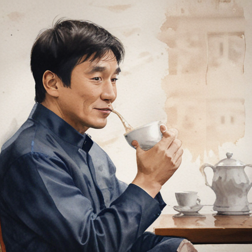 Jackie chan drinking tea watercolor