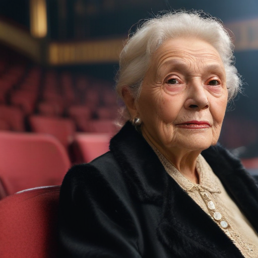 very distinguished high society old lady in the theatre stands watching ...