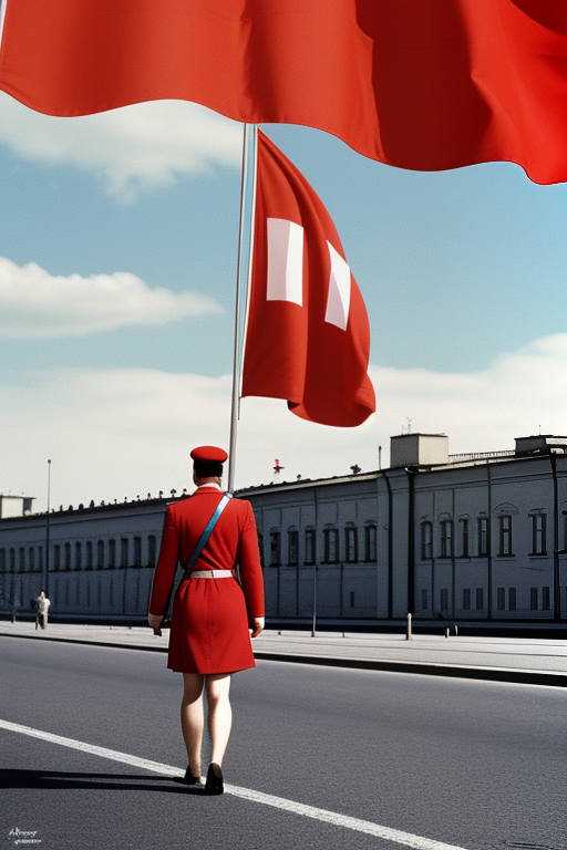 Marching Forward: A Solemn Parade with Flags in the City Streets