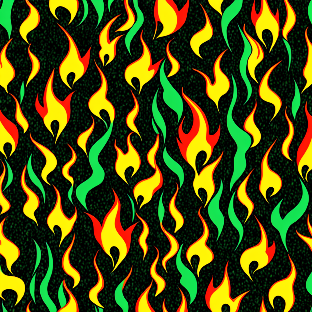 burned ground reggae yellow red green flames