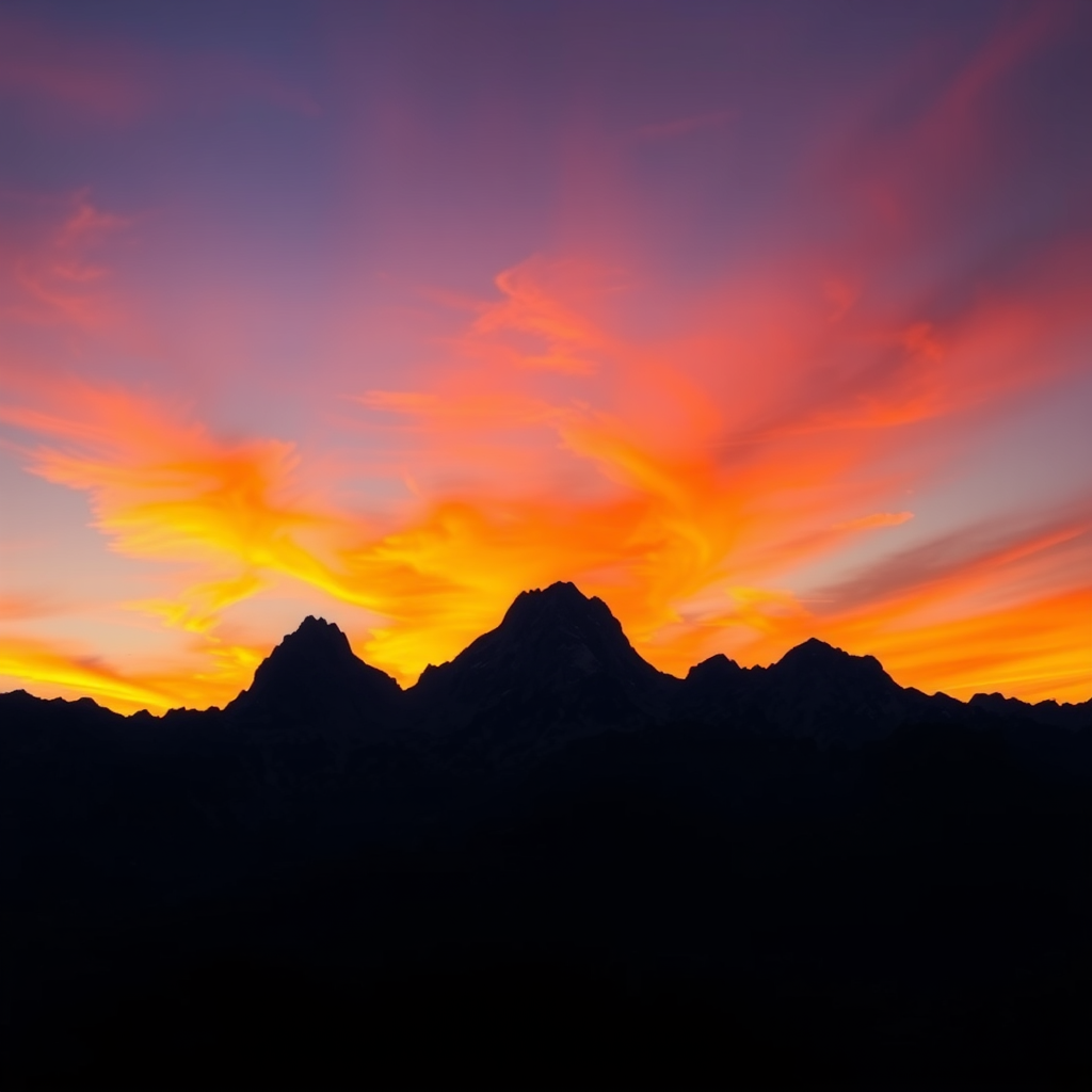 Stunning Sunset Over Majestic Mountains with Vibrant Colors in the Sky