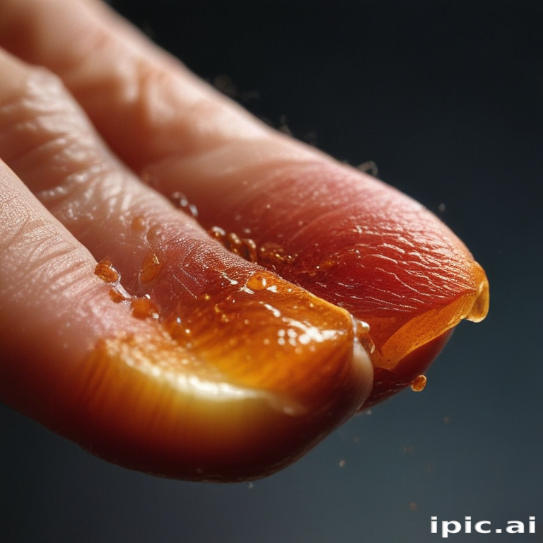 Close-Up of Fingers Holding a Glimmering Liquid with Textured Surface