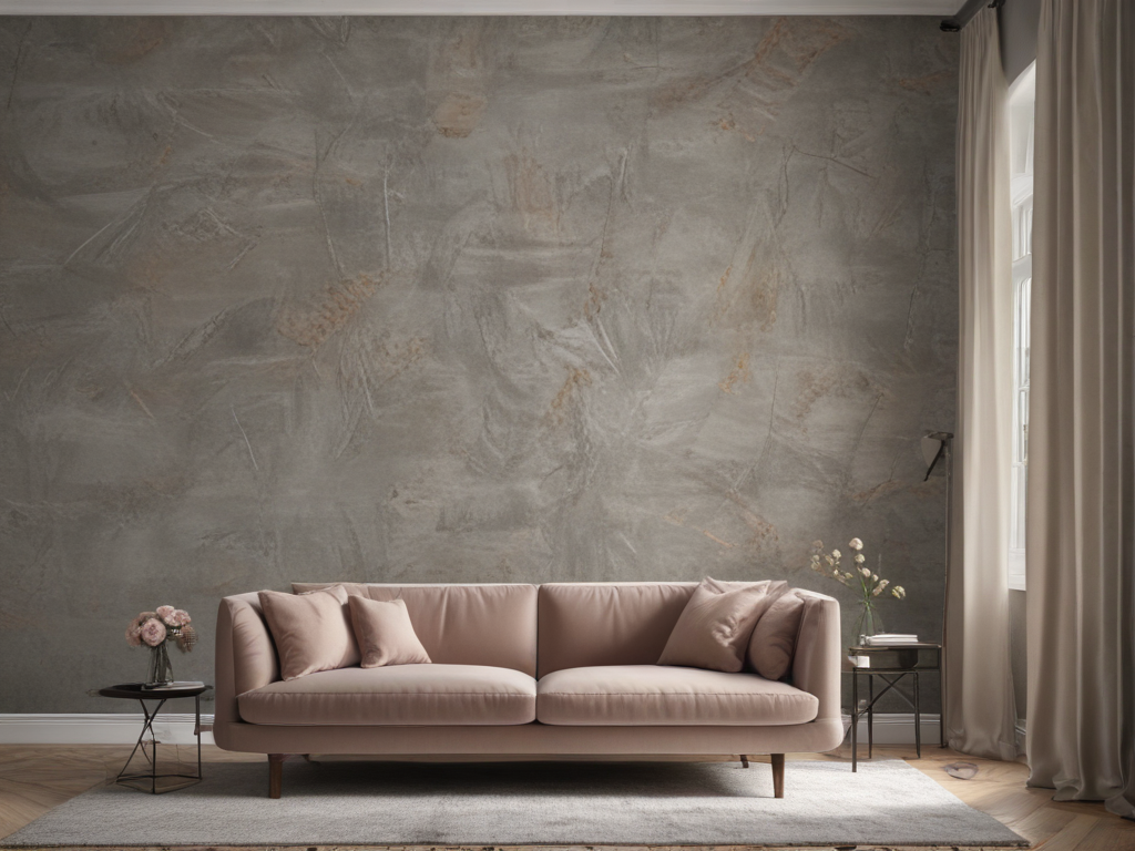 Modern Living Room with Stylish Couch and Textured Gray Wall Design