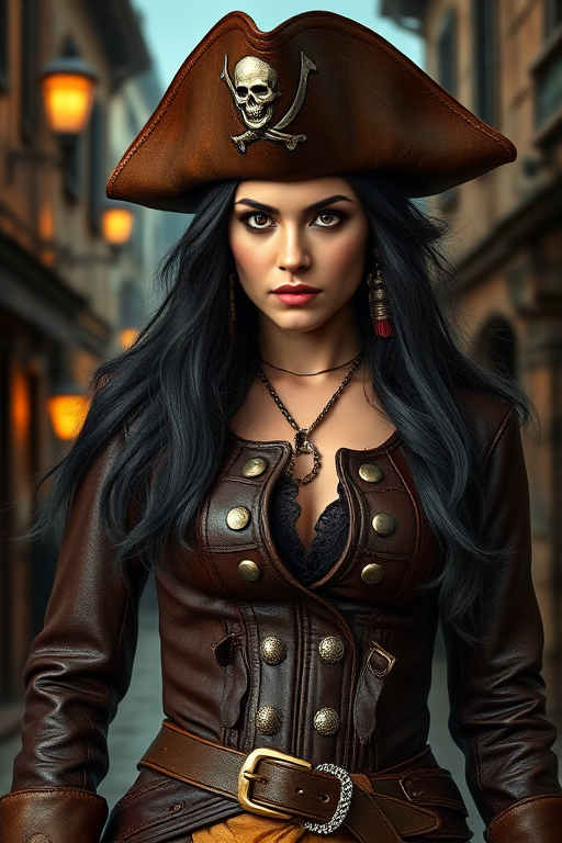 Captivating Portrait of a Fierce Female Pirate in Historic Setting