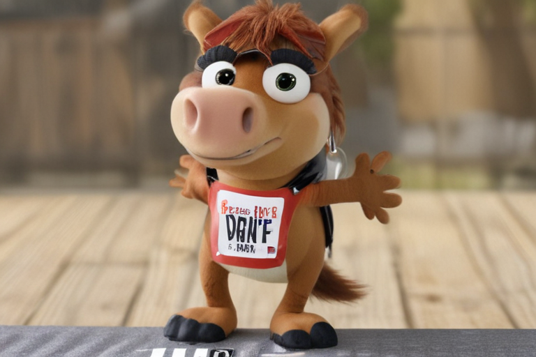 A brown animated bronco holding a don’t drink and drive sign