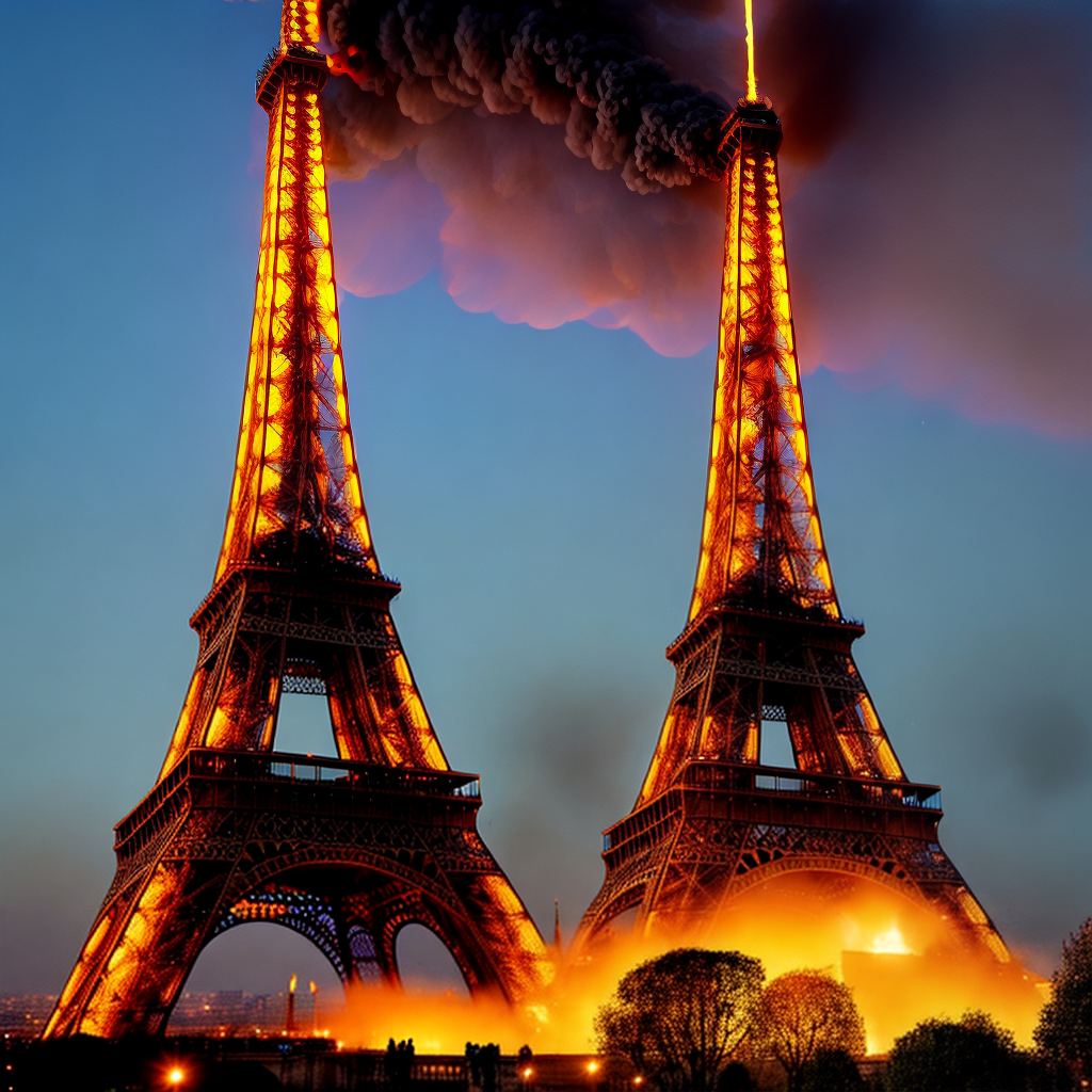 eiffel tower on fire