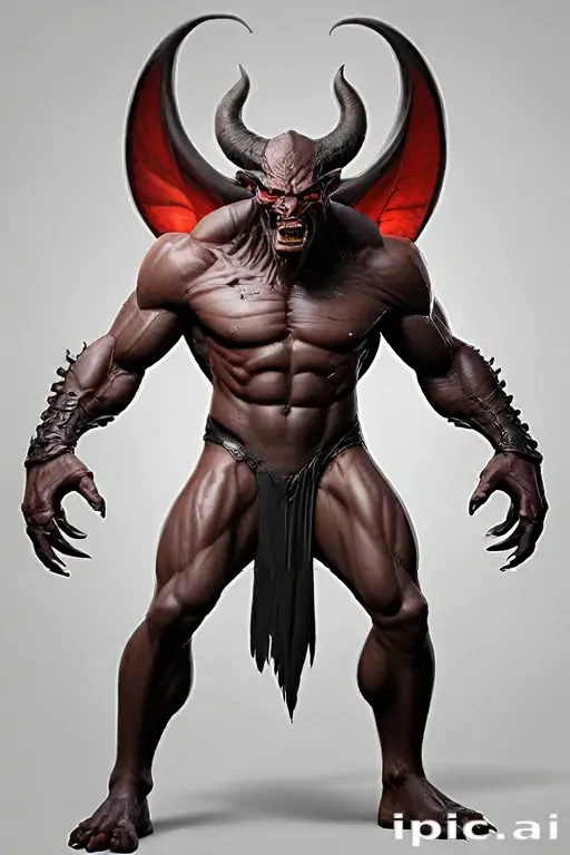 Intimidating Demon Creature with Muscular Build and Fiery Wings ...