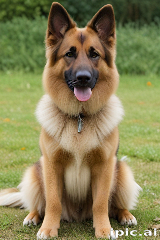 A Beautiful Dog with Fluffy Fur Sitting Happily in the Grass.