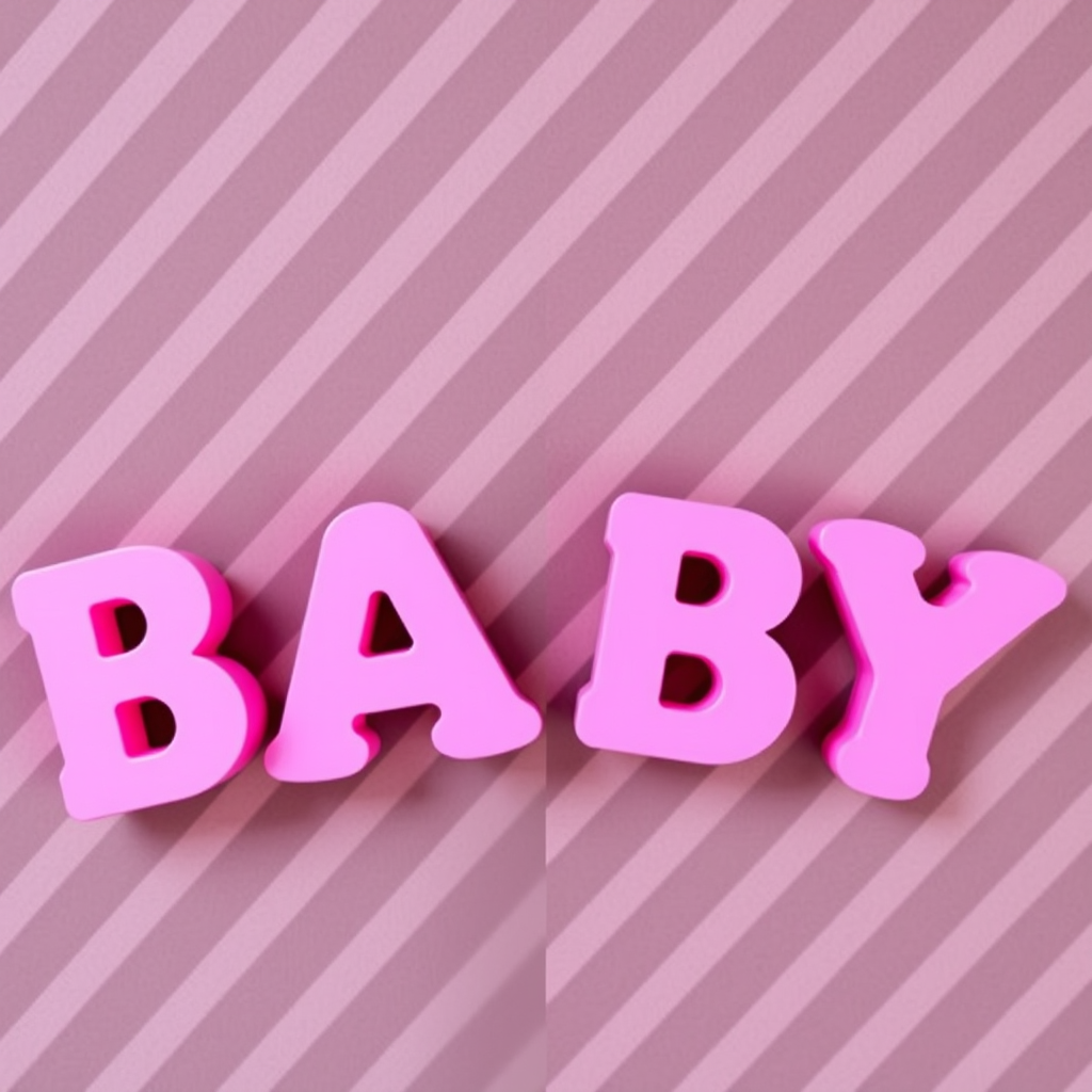 Playful Pink Letters Spelling Out the Word 'Baby' on Striped Background