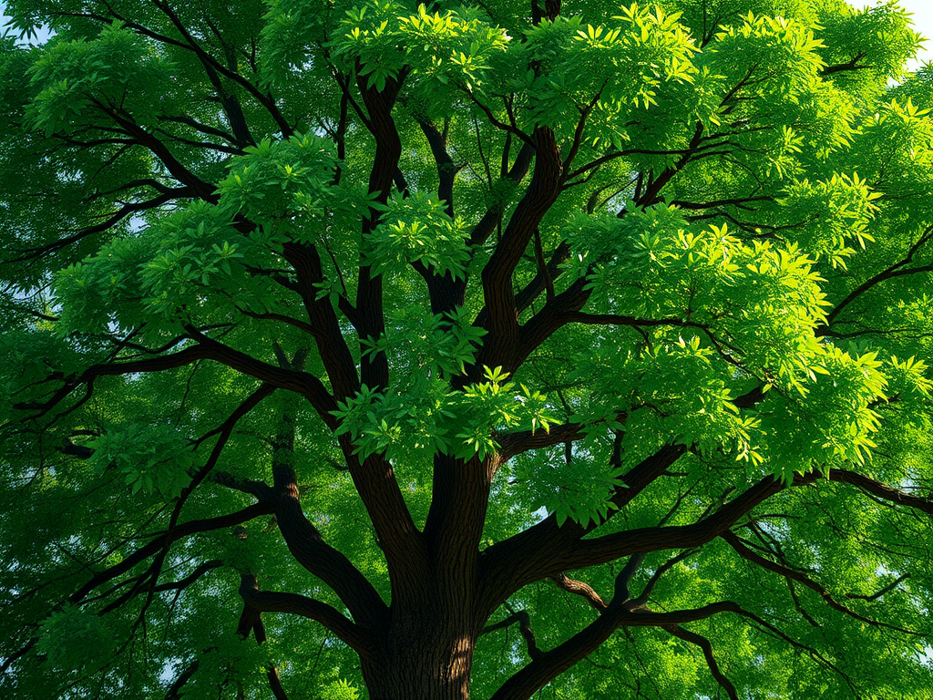 Majestic Green Tree Spreading Its Lush Foliage Under Bright Sunlight
