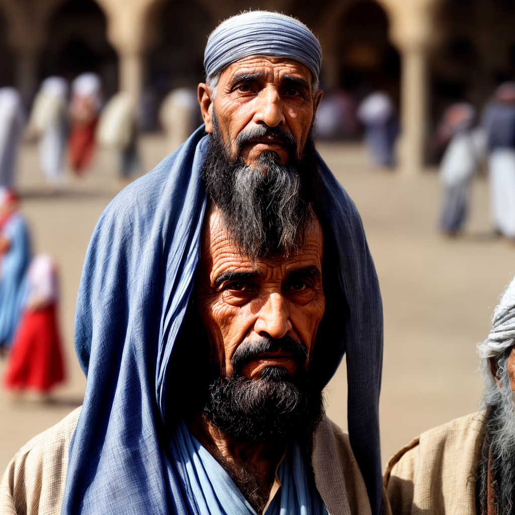 An old Arab sheikh. He has a very long beard covered in gray hair. From ...