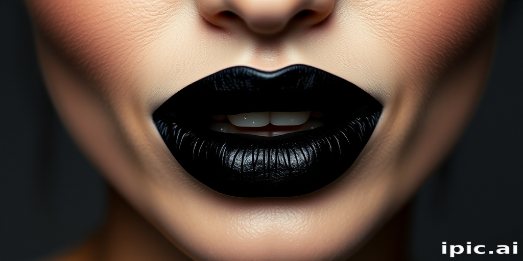Striking Close-Up of Bold Black Lipstick on an Intriguing Face