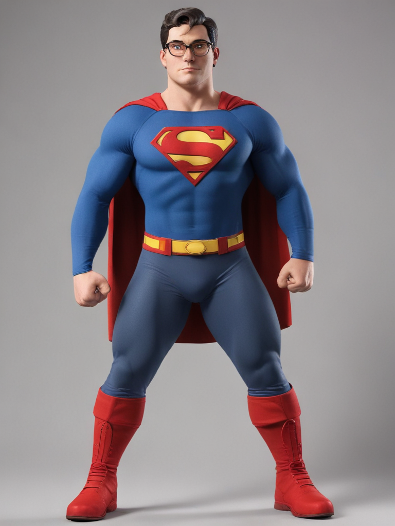 Realistic chubby college nerd guy, full body, realistic superman ...