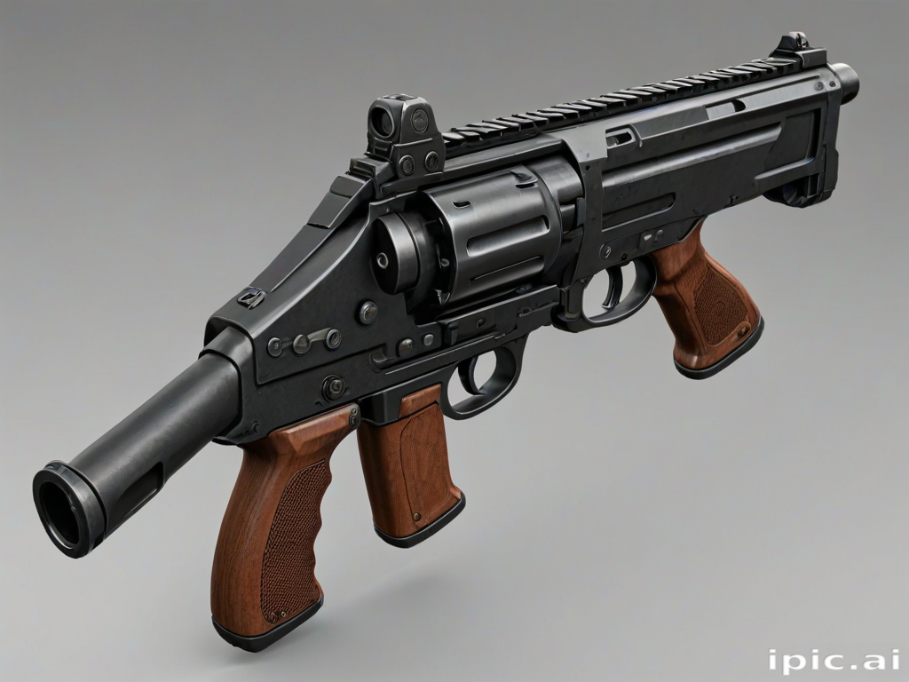 A Modern Firearm Design Featuring a Sleek Look and Wooden Grips
