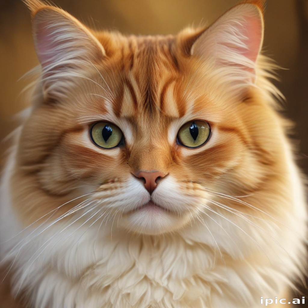 A Majestic Golden-Furred Cat with Striking Green Eyes and Fluffy Mane