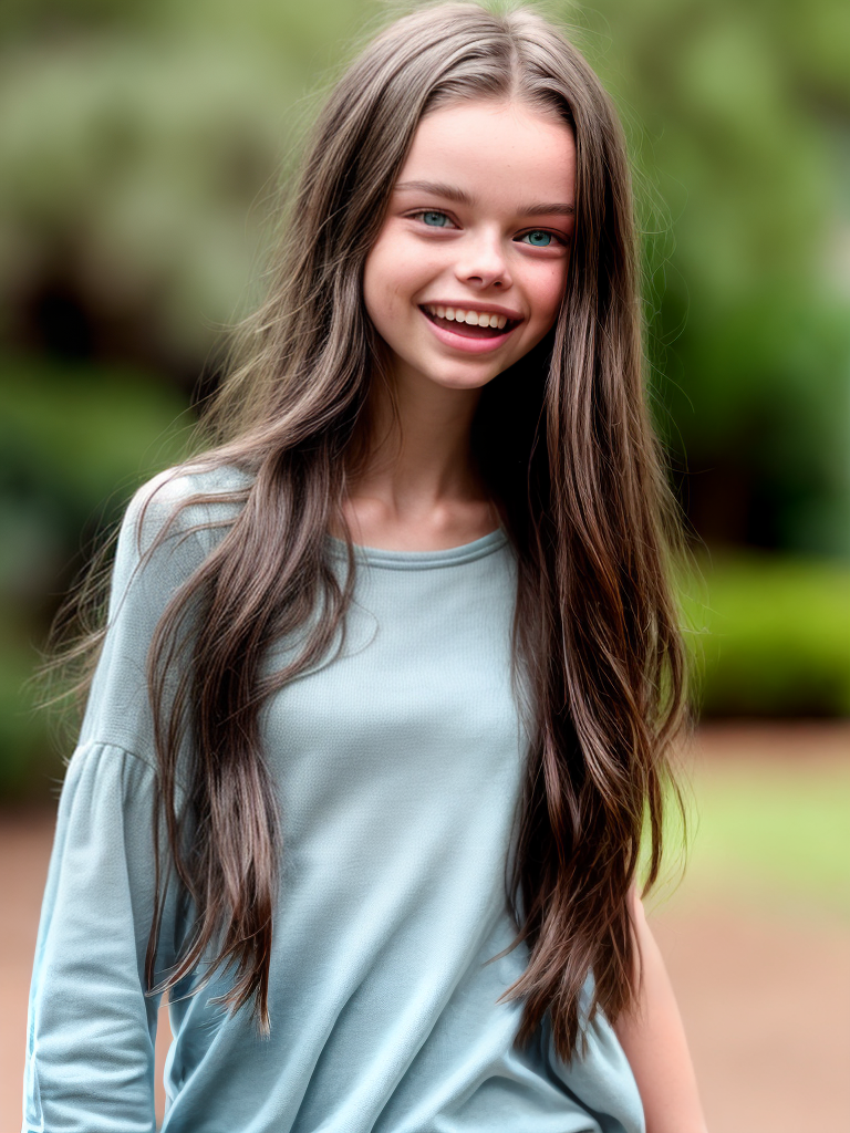 Meika woollard smiling with mouth open wide