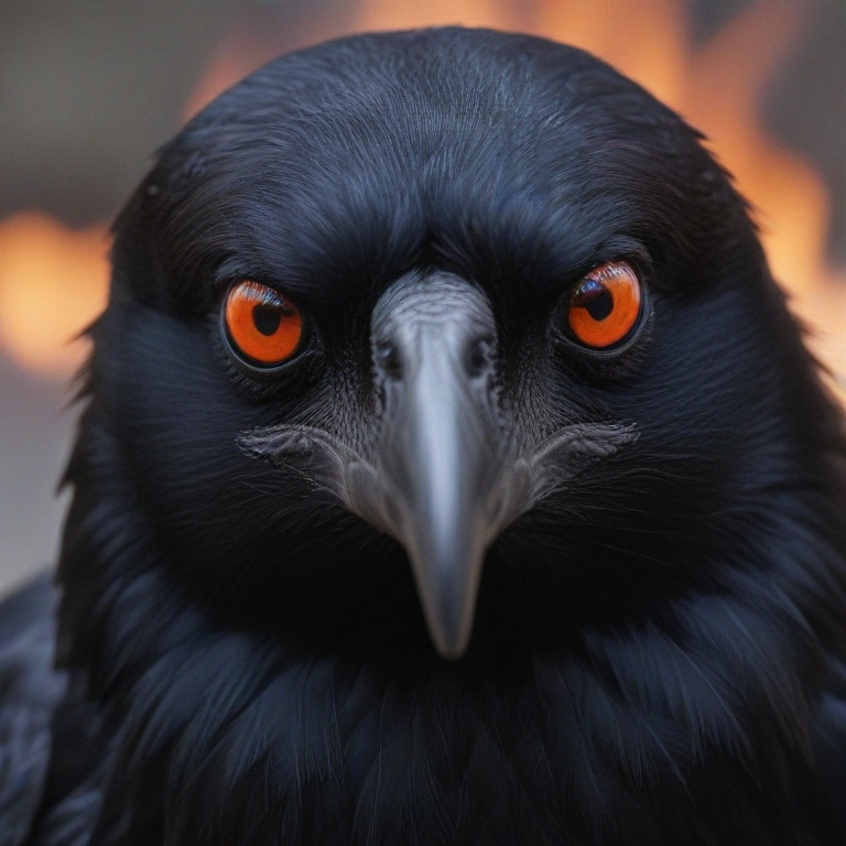 Raven with fire eyes