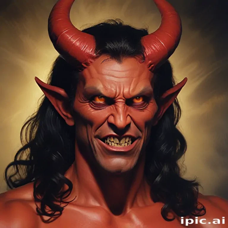 Intense Portrait of a Mythical Demon with Horns and Fiery Eyes