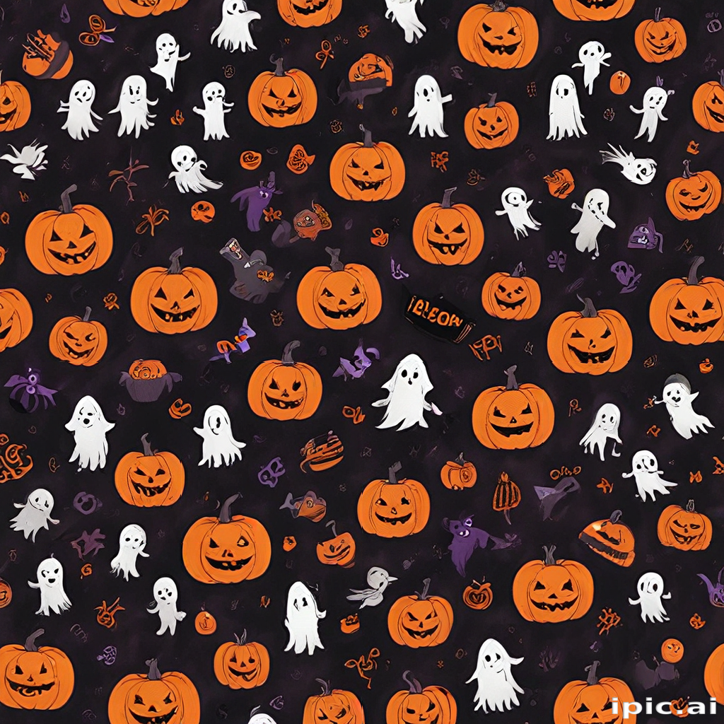 A Fun and Festive Halloween Pattern Featuring Pumpkins, Ghosts, and Bats.