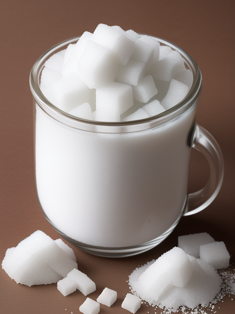A Clear Glass Mug Overflowing with Sugar Cubes and Granulated Sugar