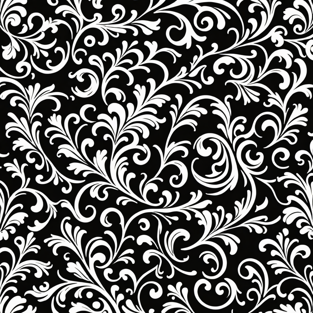 black and white baroque pattern transparent background