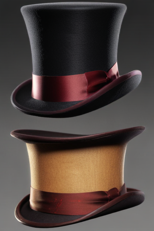 Two Elegant Top Hats Displaying Distinct Styles and Rich Textures Side ...