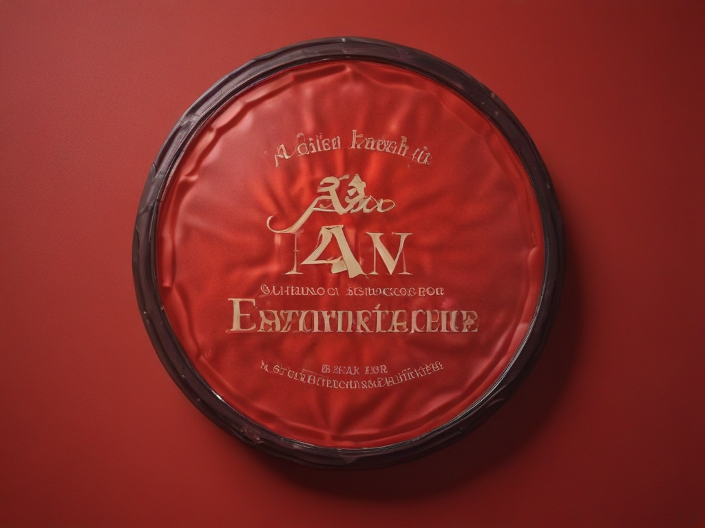 Elegant Red Circular Design Featuring Intricate Golden Text and Symbolism