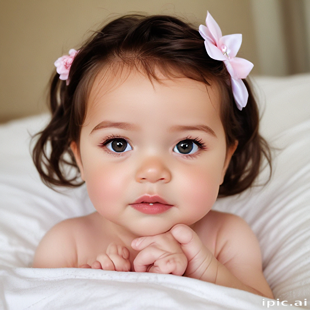 Adorable Baby Girl with Flowers in Hair, Smiling Sweetly at Camera