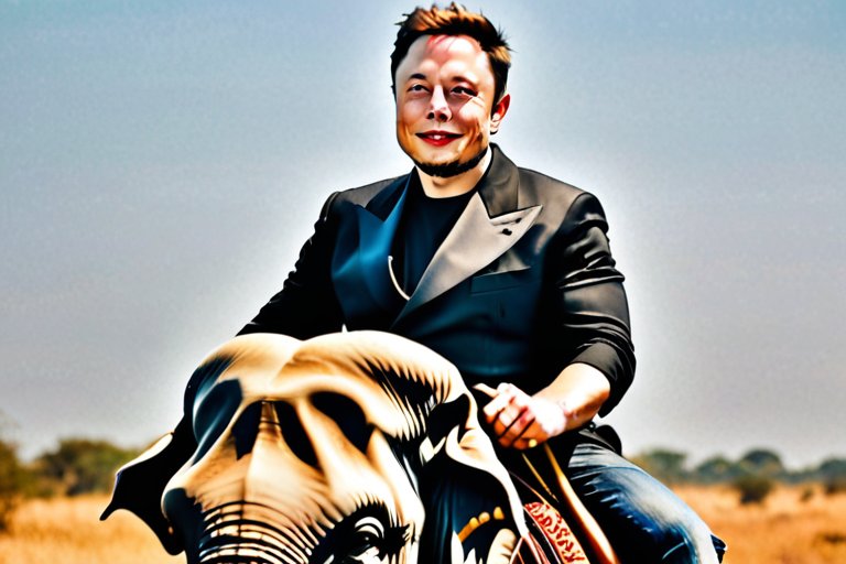 Elon Musk riding an elephant with marry barra