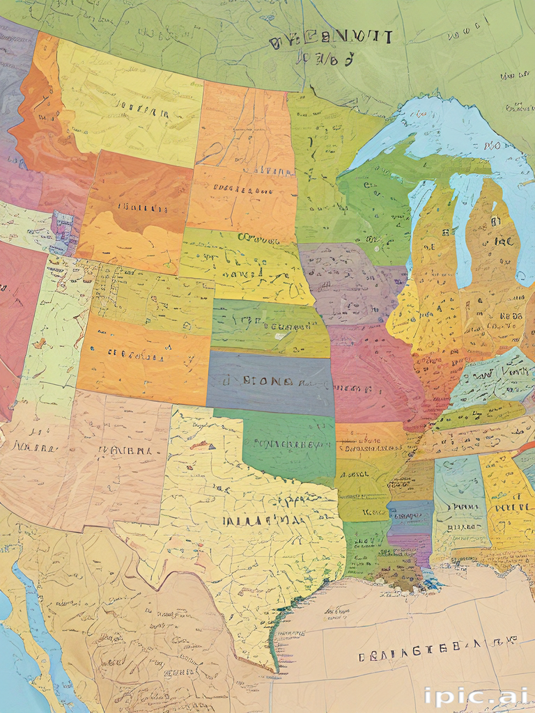 Colorful Map of the Central United States with Detailed State Boundaries
