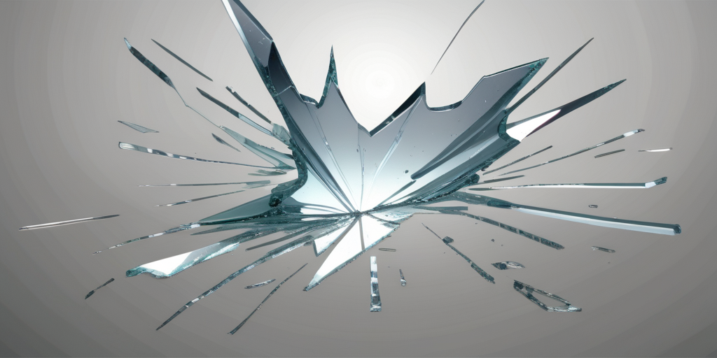 Dynamic Explosion of Shattered Glass Pieces Radiating in All Directions
