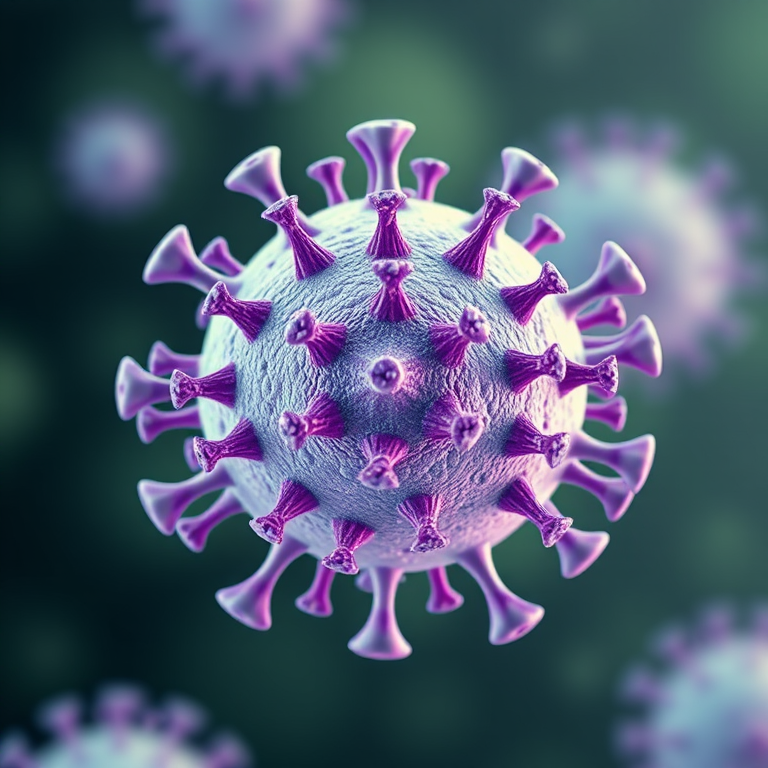 Detailed Close-Up of a Coronavirus Particle Under Microscopic Examination
