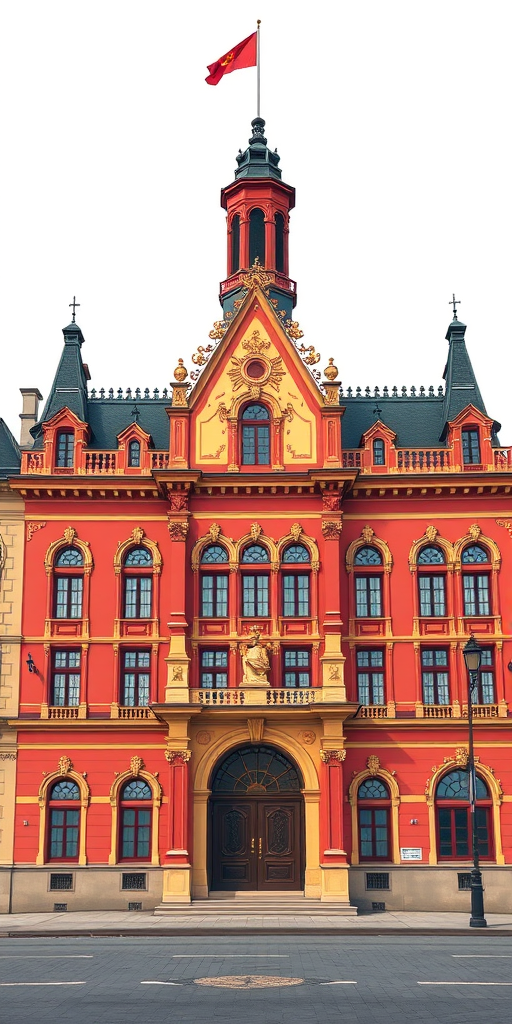 Create a high-resolution illustration of a historic town hall building ...