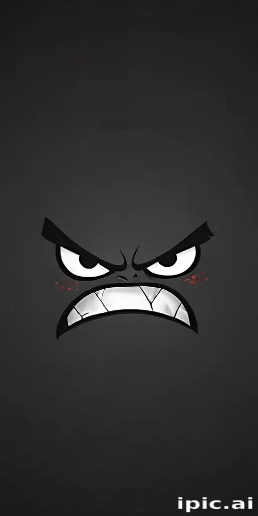 Angry Cartoon Face with Intense Expression Set Against a Dark Background