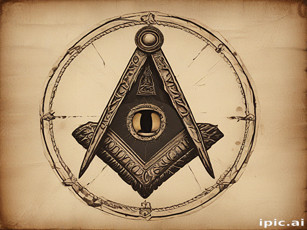 Intricate Symbol of Freemasonry Featuring a Compass and Square Design