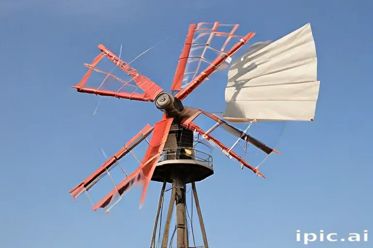 Colorful Windmill Blades Spinning Against a Clear Blue Sky