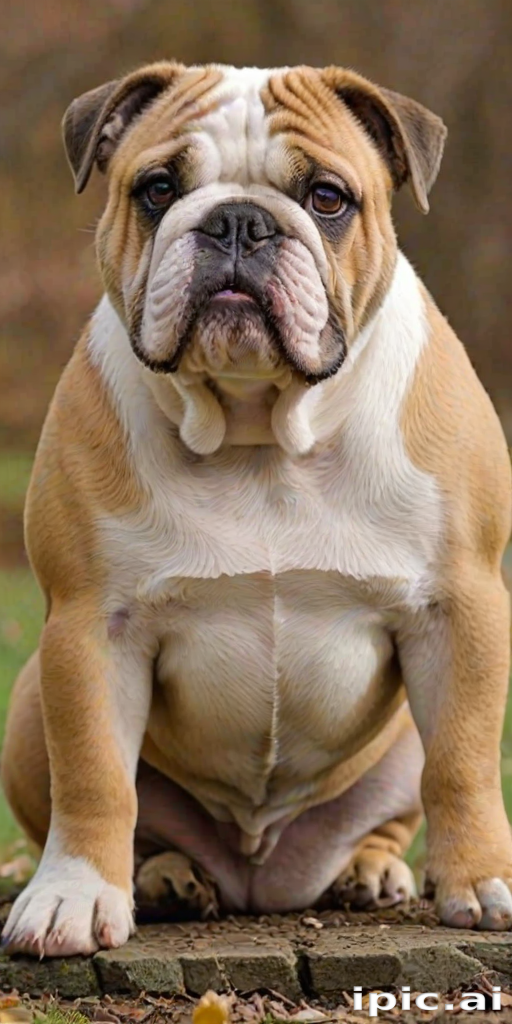 A Strong and Sturdy Bulldog Sitting Proudly in a Natural Setting.