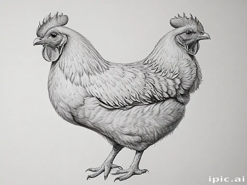 An Intriguing Artistic Illustration of a Unique Two-Headed Chicken Concept