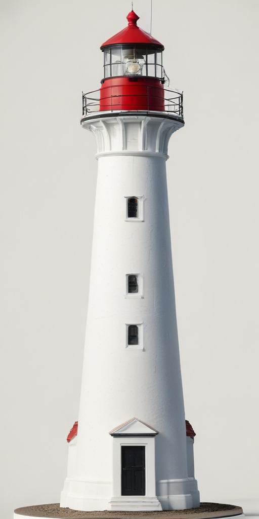 Majestic White Lighthouse with Red Top Standing Tall Against Clear Sky