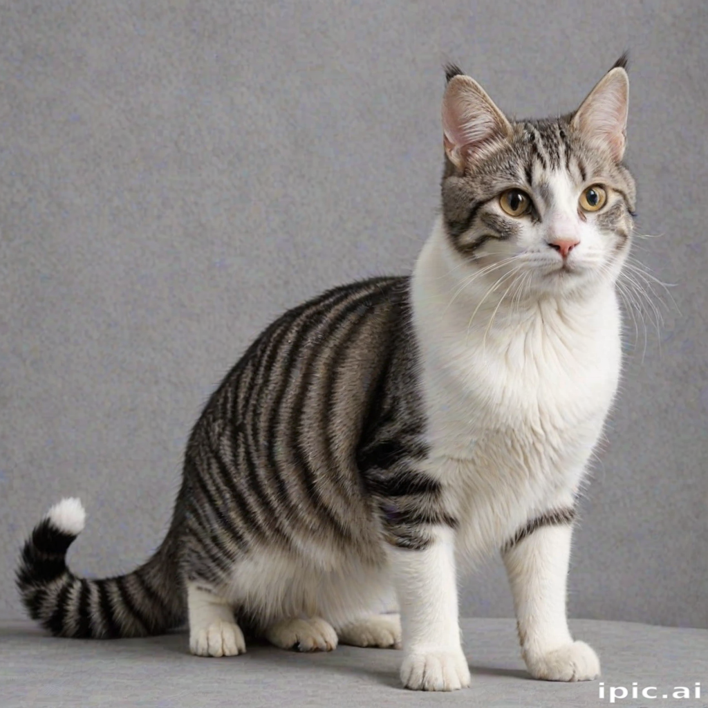 Adorable Striped Cat Posing Elegantly Against a Soft Gray Background