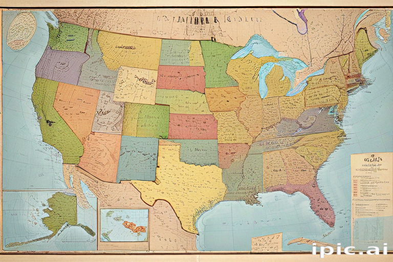 Detailed Historical Map of the United States with State Borders and Labels