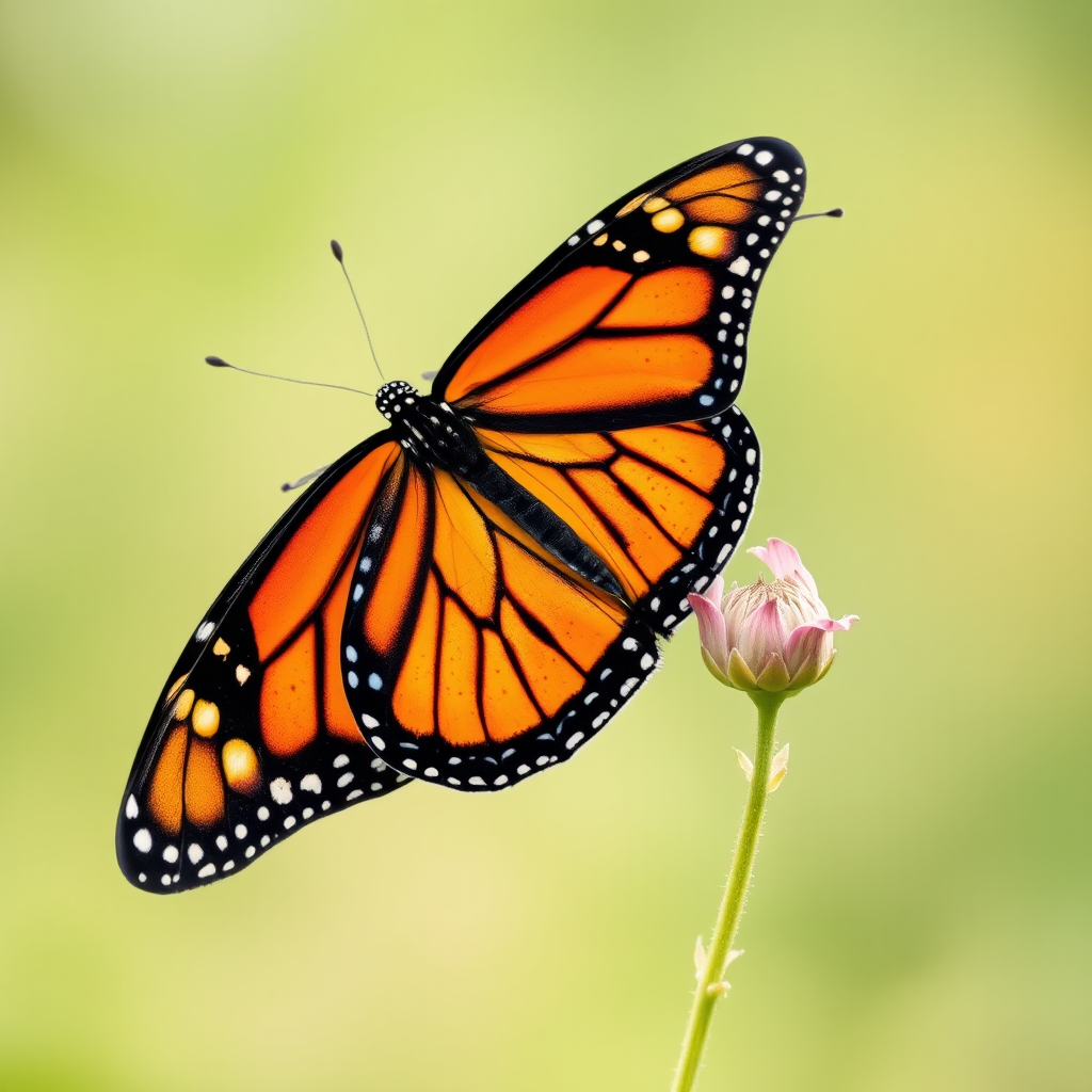 A Beautiful Monarch Butterfly Resting Gracefully on a Delicate Pink Flower.