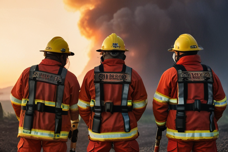 FIRE FIGHTING TEAM IN SAFETY JACKET SUNSET HD QUALITY IOHSSG LOGO
