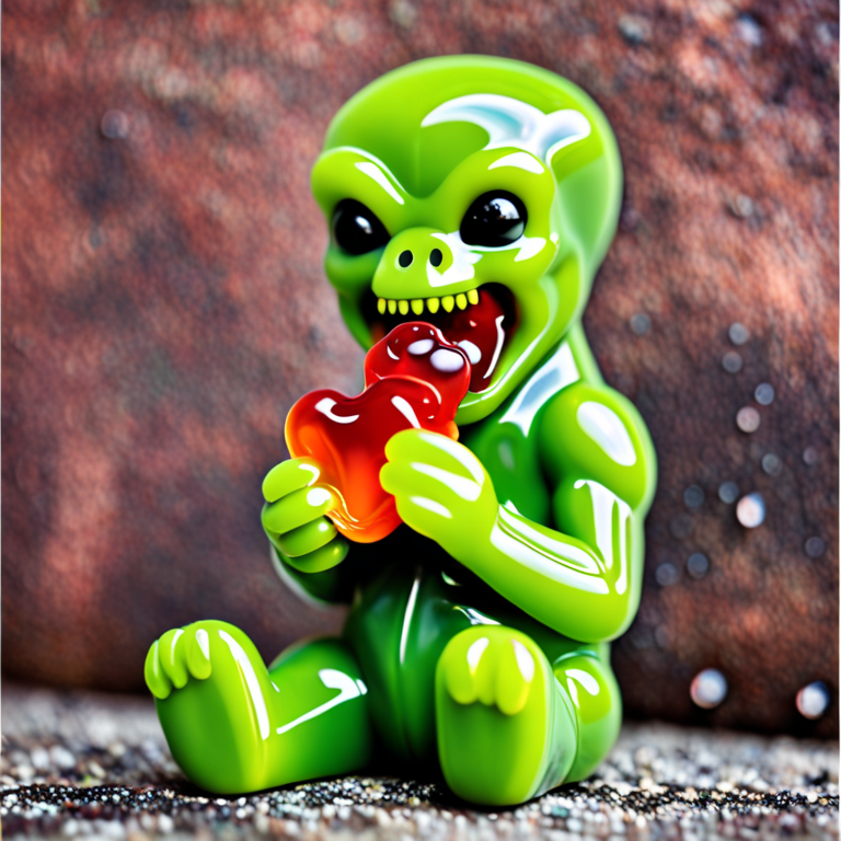 Alien eating gummy bears