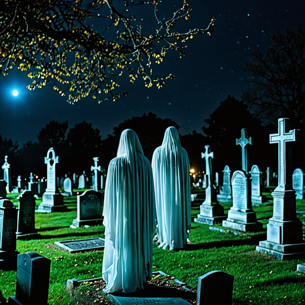 gay male ghosts in a graveyard at night