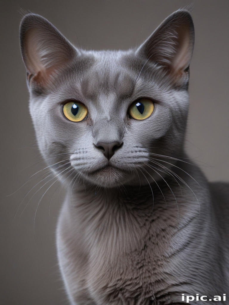 Captivating Portrait of a Graceful Gray Cat with Striking Yellow Eyes