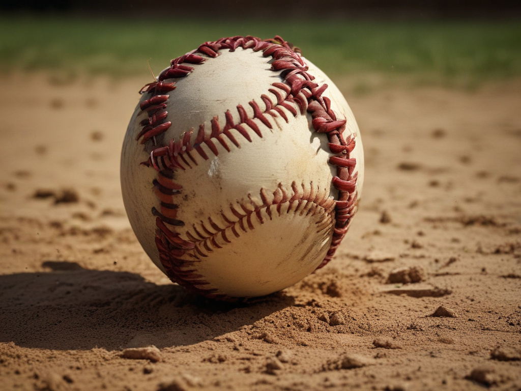 A Close-Up View of a Weathered Baseball Resting on the Infield Dirt