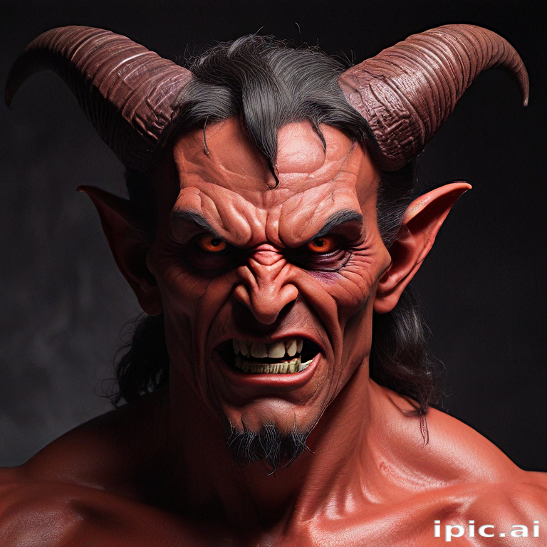Intense Portrait of a Demonic Character with Horns and Fierce Expression