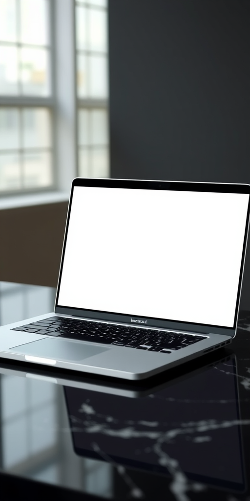 Modern Laptop on a Sleek Table with Natural Light Streaming In