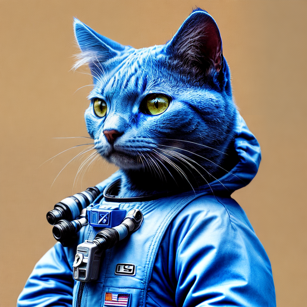 A blue cat with a space suit
